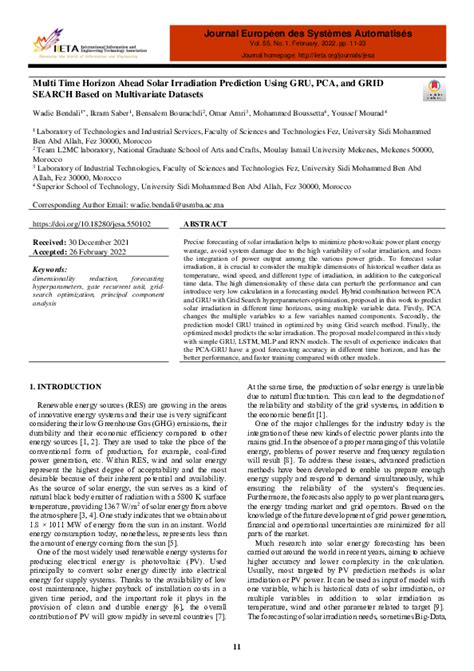 Pdf Multi Time Horizon Ahead Solar Irradiation Prediction Using Gru Pca And Grid Search