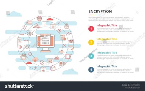 Encryption Concept Infographic Template Banner Four Stock Vector