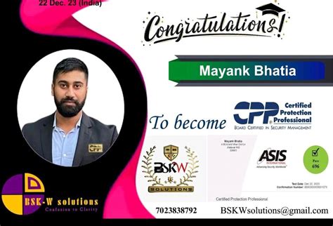 Mayank Bhatia Cpp® Psp® Pci® On Linkedin Asisinternational 11