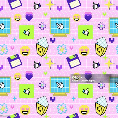 오래 된 컴퓨터 미적 완벽 한 패턴입니다 노스탤지어 픽셀 창입니다 생생한 80 년대90 년대 스타일의 복고풍 사용자 인터페이스