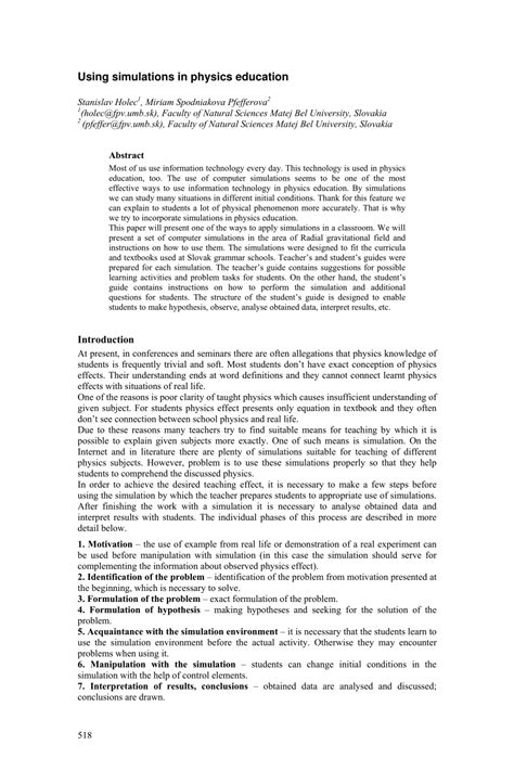 Pdf Using Simulations In Physics Education