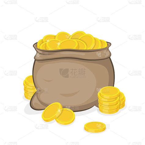 插图的一个袋子与金币和硬币散布在它周围