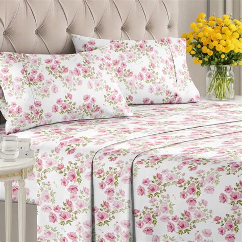 Cgk Linens Luxuriously Soft 4 Piece Floral Sheet Set Wrinkle Resistant Printed Pattern Full