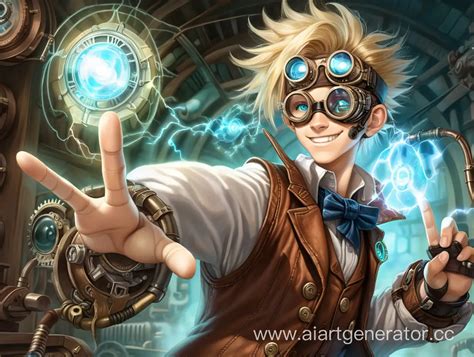 Electrifying Steampunk Inventor Teen With Tousled Hair Ai Art Generator