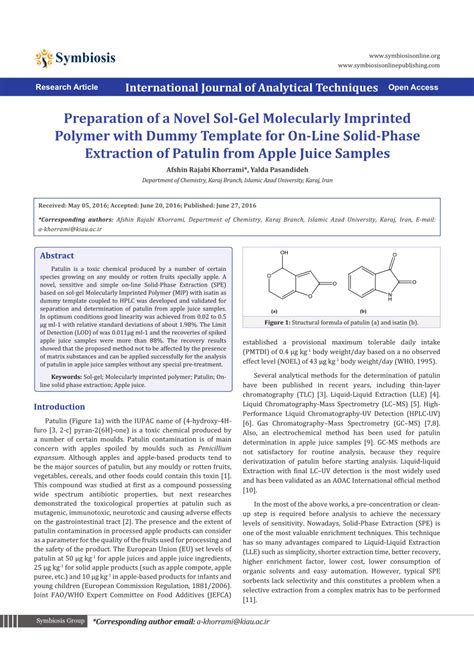 Pdf Preparation Of A Novel Sol Gel Molecularly Imprinted Polymer With Dummy Template For On