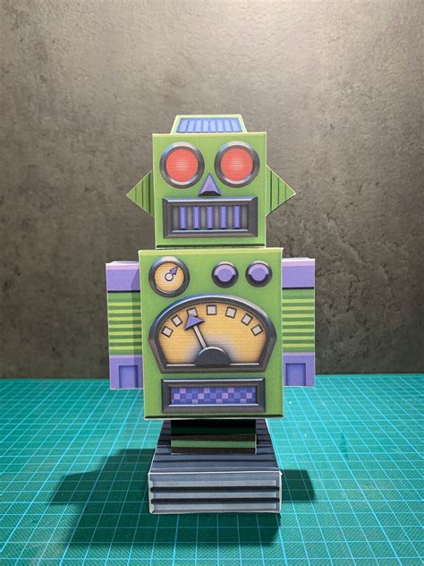 Diy Green Simple Robot Papercraft Low Poly Pdf Dxf Etsy