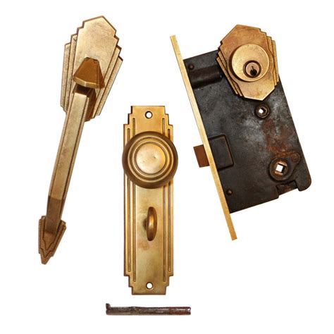 Complete Antique Exterior Brass Lock Set With Thumb Latch