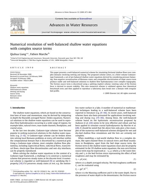 Pdf Numerical Resolution Of Well Balanced Shallow Water Equations With Complex Source Terms