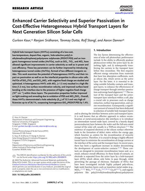 Pdf Enhanced Carrier Selectivity And Superior Passivation In Cost‐effective Heterogeneous