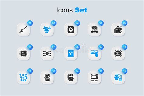 Set Cloud Database Neural Network Earth With Exclamation Mark Humanoid Robot Cryptocurrency