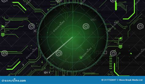 Image Of Radar With Circuit Board Pattern And Binary Codes Over Abstract Background Stock Image