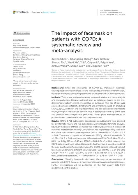 pdf the impact of facemask on patients with copd a systematic review