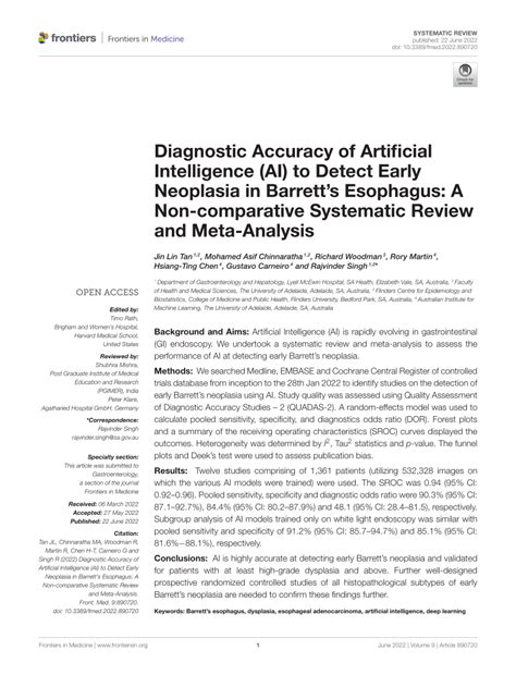 Pdf Diagnostic Accuracy Of Artificial Intelligence Ai To Detect Early Neoplasia In Barretts