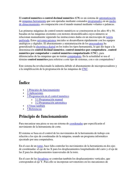 El Control Numérico O Control Decimal Numérico Pdf Control Numerico Equipo