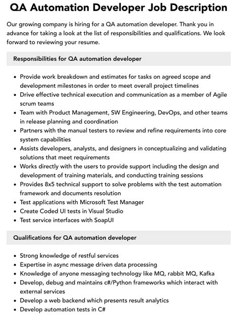 Qa Automation Developer Job Description Velvet Jobs