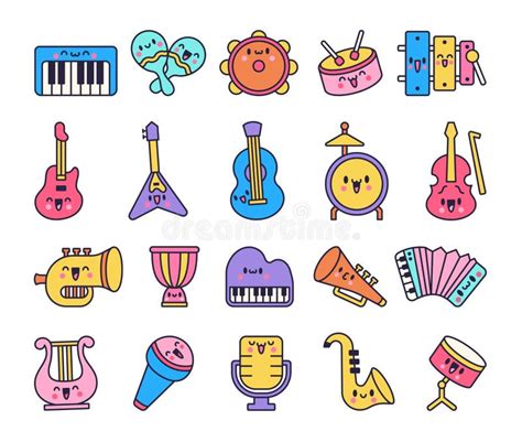 Cute Musical Instruments With Happy Face Stock Vector Illustration Of