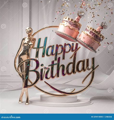 Happy Birthday Greeting Card With Woman And Cakes Stock Illustration Illustration Of Sketch