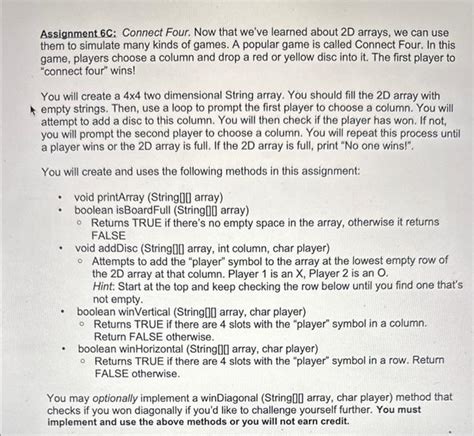 Solved Assignment 6c Connect Four Now That Weve Learned