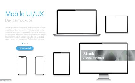 현실적인 벡터 모형 디지털 태블릿 휴대 전화 스마트 폰 노트북 및 컴퓨터 모니터 Ui Ux 디자인 벡터 일러스트레이션 현대 디지털 고안 디지털 템플릿 스톡 일러스트레이션