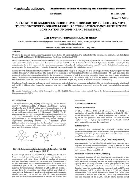 Pdf Application Of Absorption Correction Method And First Order Derivative Spectrophotometry