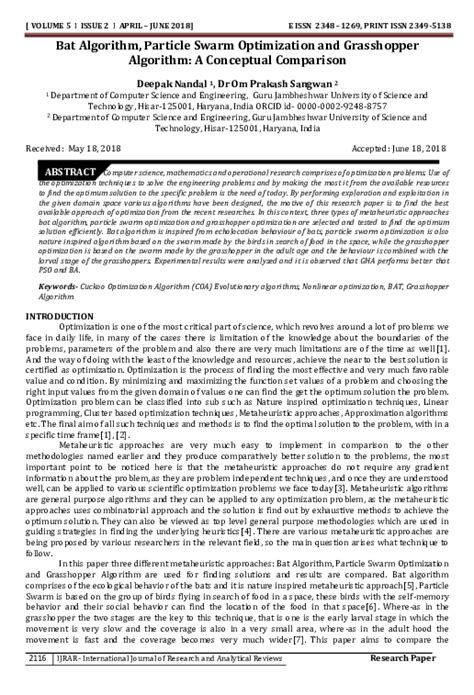 pdf bat algorithm particle swarm optimization and grasshopper