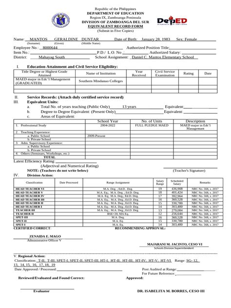 New Equivalent Record Form Pdf