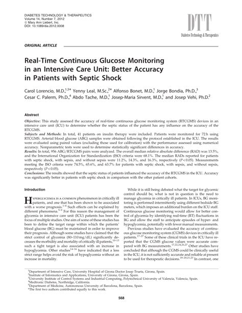 Pdf Real Time Continuous Glucose Monitoring In An Intensive Care Unit Better Accuracy In