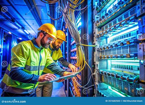 Professional Engineers Maintaining Cables And Systems In A Modern High