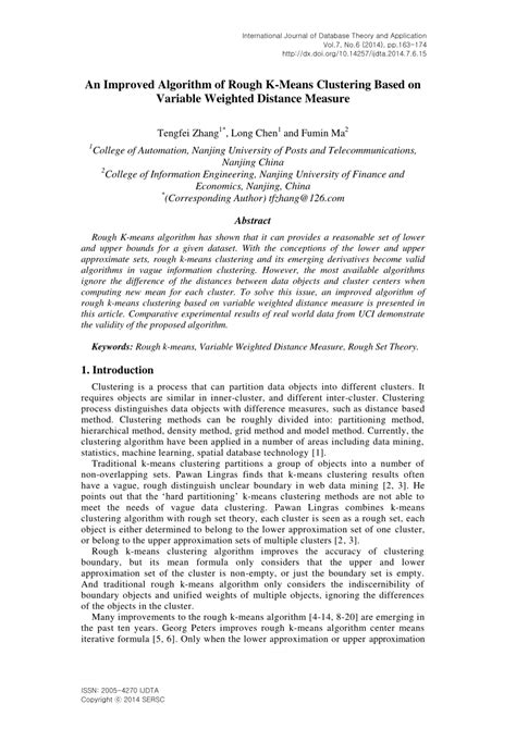 pdf an improved algorithm of rough k means clustering based on