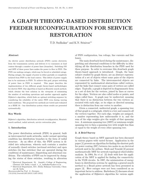 Pdf A Graph Theory Based Distribution Feeder Reconfiguration For Service Restoration
