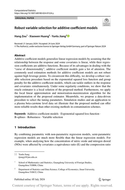 robust variable selection for additive coefficient models request pdf