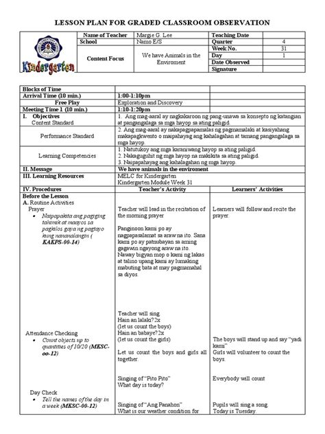 Lesson Plan For Graded Classroom Observation Pdf Learning Behavior Modification
