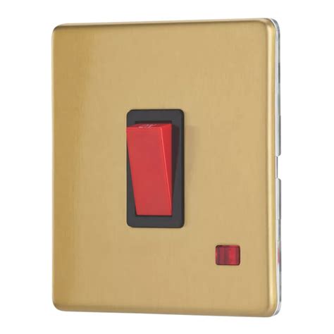 Contactum Lyric A Gang DP Control Switch Brushed Brass With Neon With Black Inserts Screwfix