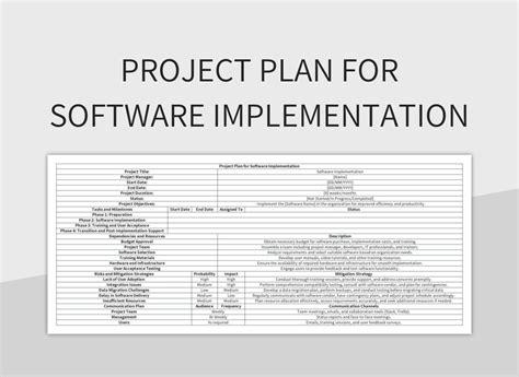Project Plan For Software Implementation Excel Template And Google Sheets File For Free Download