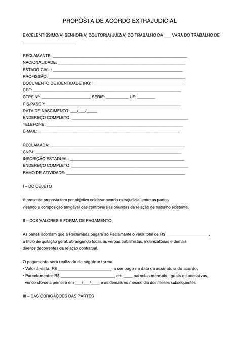 Modelo De Proposta De Acordo Extrajudicial