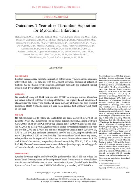 Pdf Outcomes 1 Year After Thrombus Aspiration For Myocardial Infarction Göran Olivecrona