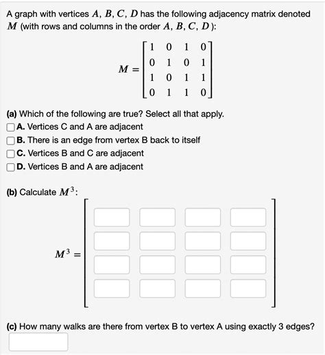 solved a graph with vertices a b c d has the following