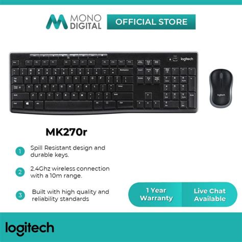 Logitech MK270r 2 4Ghz Wireless Spill Resistant Full Size Keyboard And Mouse Combo 920 006314