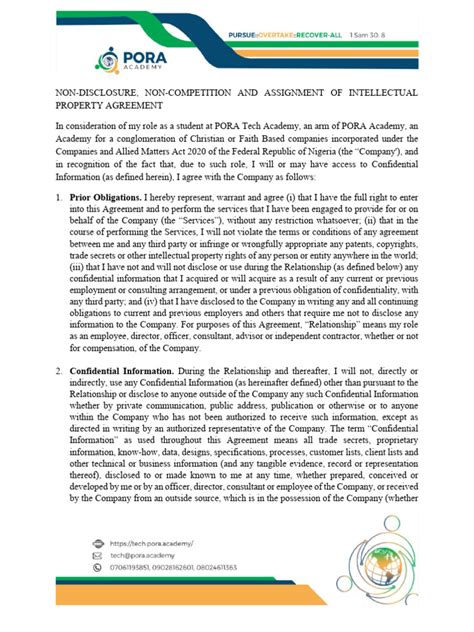Annotated Pora Tech Academy Nda Pdf Intellectual Property Trade Secret