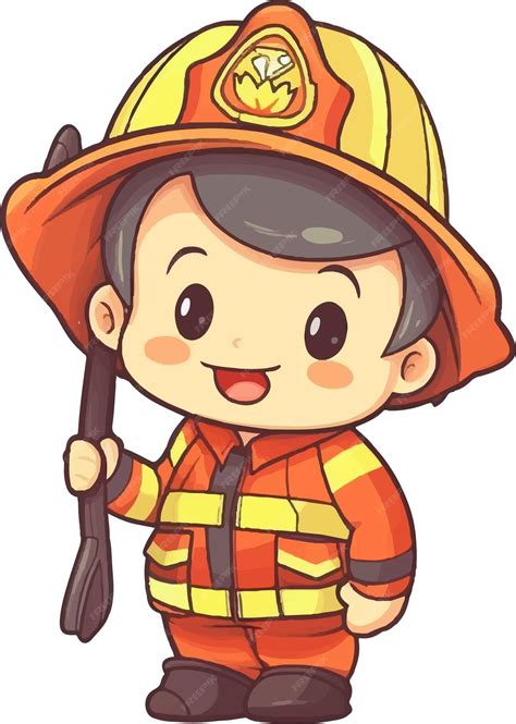 Счастливый милый мальчик в пожарной форме Премиум векторы