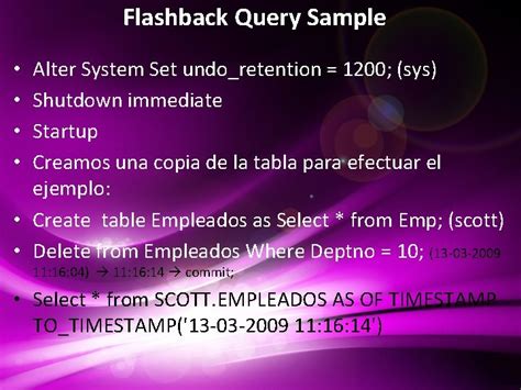 Oracle Flashback Flashback Flashback A Nivel De Base
