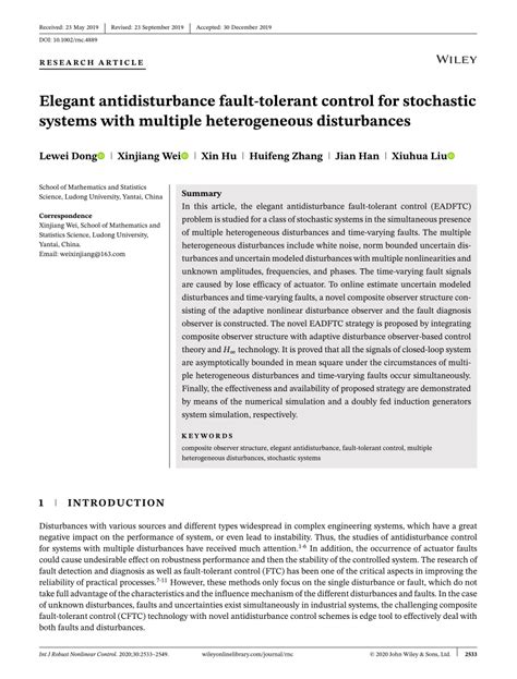 Pdf Elegant Antidisturbance Fault‐tolerant Control For Stochastic Systems With Multiple