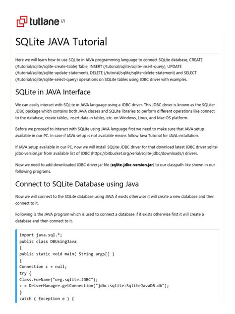 Sqlite Java Tutorial Tutlane Pdf Databases Java Programming Language