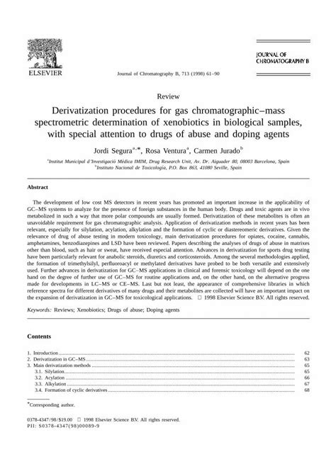 Pdf Derivatization Procedures For Gas Chromatographic Mass Spectrometric Determination Of