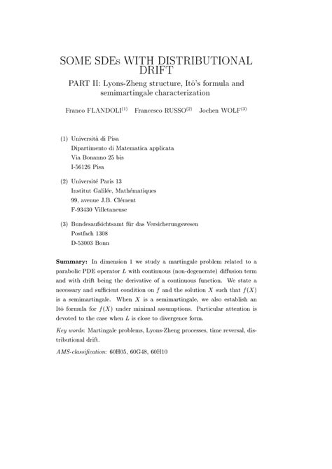 Pdf Some Sdes With Distributional Drift Part Ii Lyons Zheng Structure Itôs Formula And