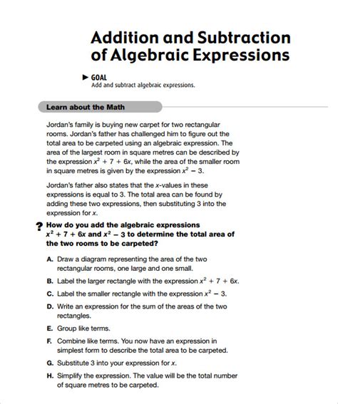 FREE Sample Algebraic Subtraction Worksheet Templates In PDF