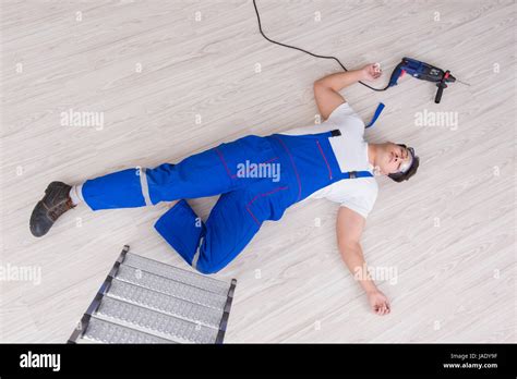 Worker After Falling From Height Unsafe Behavior Stock Photo Alamy