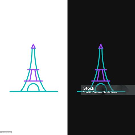 흰색과 검은 색 배경에 격리 된 녹색과 보라색 라인 에펠 탑 아이콘입니다 프랑스 파리 의 랜드 마크 기호입니다 벡터 일러스트레이션 강철에 대한 스톡 벡터 아트 및 기타