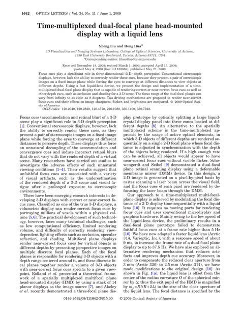 Pdf Time Multiplexed Dual Focal Plane Head Mounted Display With A