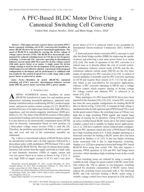A Pfc Based Bldc Motor Drive Using A Canonical Switching Cell Converter Pdf Electric Motor